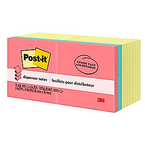 Post-it Dispenser Pop-up Notes, 3x3 in, 18 Pads, Assorted Colors, Clean Removal, Recyclable