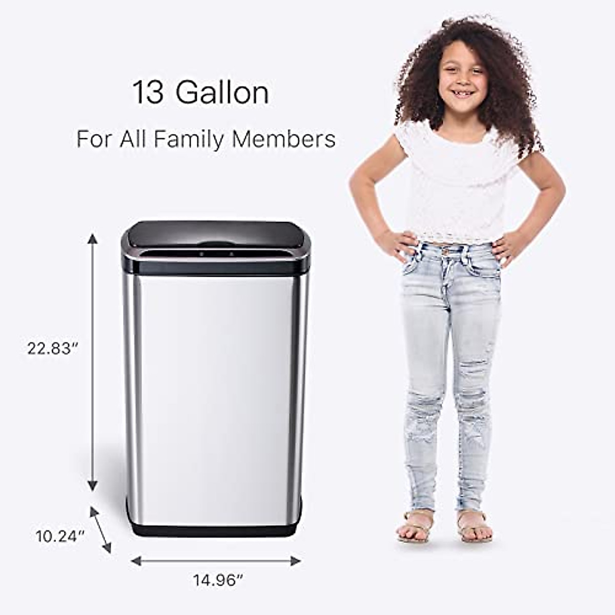 SANIWISE Automatic Touchless Kitchen Trash Can 13 Gallon, Large Stainless Steel Kitchen Trash Can Garbage Can 50 Liter with Motion Sensor and Lid Batteries Required (Excluded)