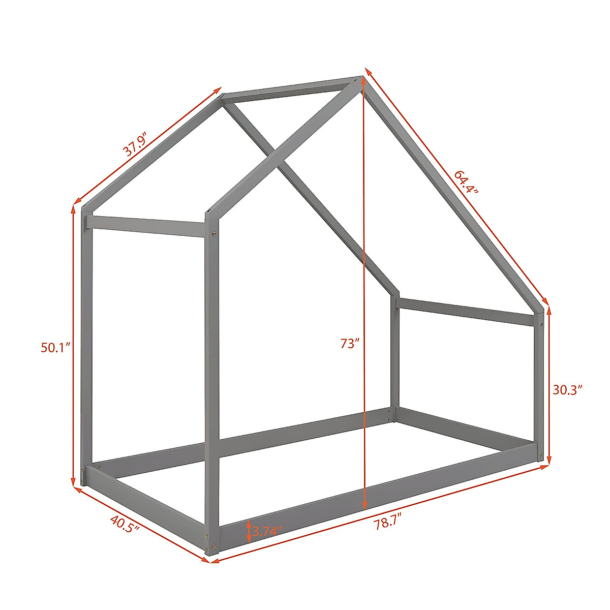 Bellemave Montessori Bed for Toddlers, Twin House Beds for Kids, Wood Floor Bed Frame Bedroom Furniture for Girls Boys, Spring Needed, Gray