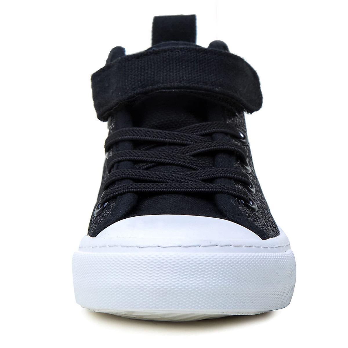 Toandon Kids Girls Boys Sneakers Glitter Sparkle Shoes Toddler Child Slip On High Top Toddler Adjustable Hook Loop Straps Velcro Non-Slip Lightweight Grey Black Size 2