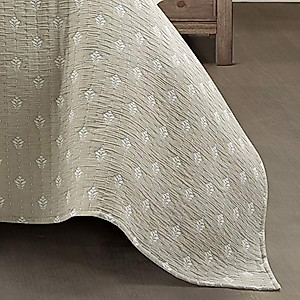 Lush Decor Hygge Kantha Pick Stitch Yarn Dyed Cotton Jacquard 3 Piece Quilt/Coverlet Set, Full/Queen, Neutral & Off-White