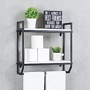 Bathroom Shelves 2-Tier Metal Industrial 16.9" Wall Mounted,Rustic Wall Shelf Over Toilet,Towel Rack with Towel Bar,Utility Storage Shelf Rack,Floating Shelves Towel Holder,Retro White