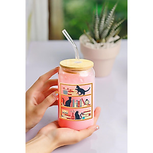 NewEleven Gifts For Book Lovers - Teacher Gifts, Book Lovers Gifts For Women, Her, Friends - Bookshelf Cup, Bookish Gifts For Writers, Readers, Librarian, Bookworm – 16 Oz Coffee Glass