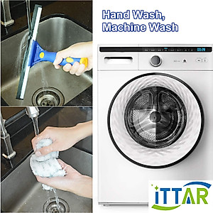 ITTAR Window Squeegee Cleaner Kit, Rotatable Rubber Squeegee and Microfiber Scrubber-2 Pads, Washing kit with 60" Telescopic Stainlees Steel Pole, Window Cleaning Tool for Home Shower Car Windshield