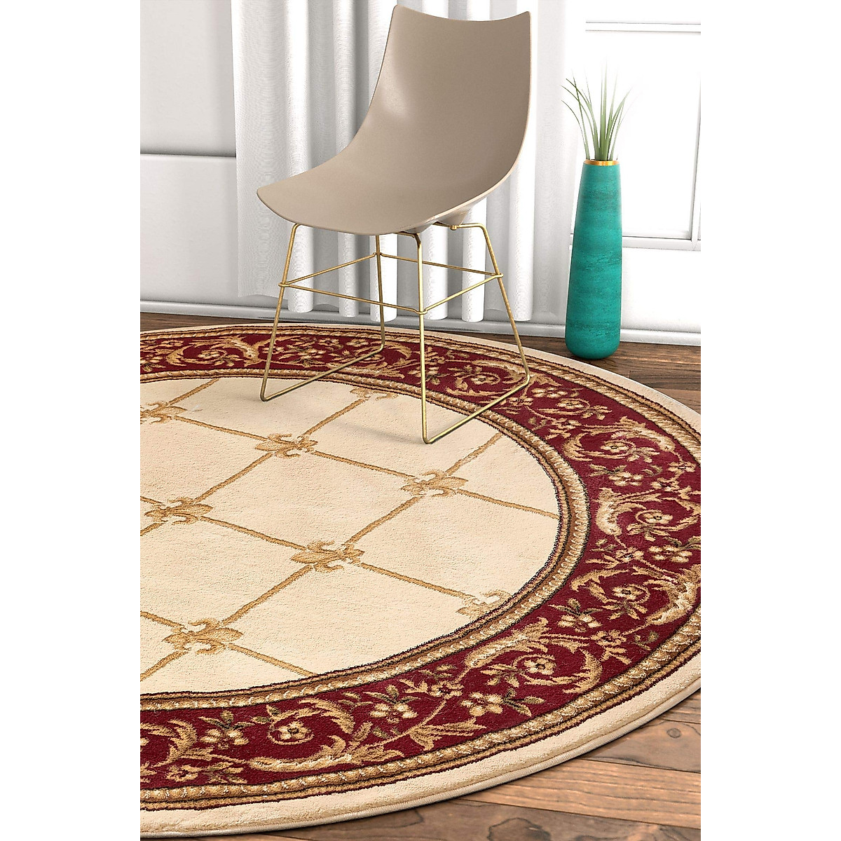 Patrician Trellis Red French European Formal Traditional 8 Round (7'10" Round) Area Rug Easy to Clean Modern Contemporary Floral Thick Soft Plush Living Dining Room Rug