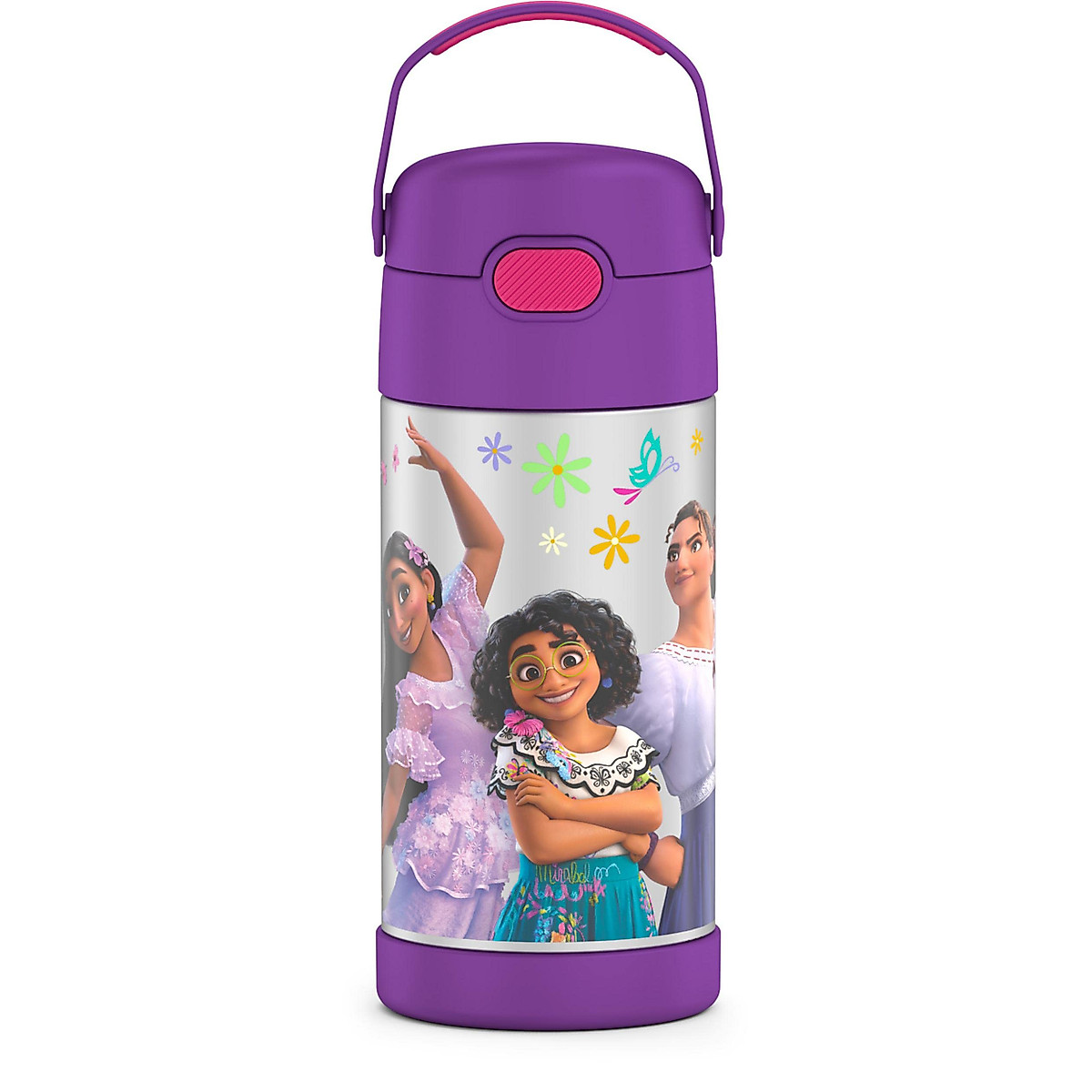 THERMOS FUNTAINER 12 Ounce Stainless Steel Vacuum Insulated Kids Straw Bottle, Encanto & Replacement Straws for 12 Ounce Funtainer Bottle, Clear, one size (F401RS6)