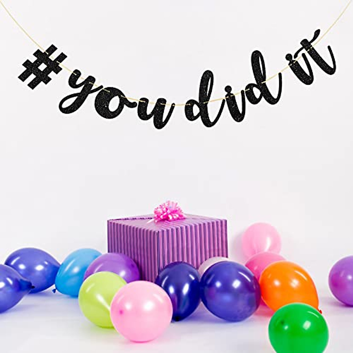 Talorine Black You Did It Banner - for Congrats Grad Bunting - So Proud of You Graduation Party Bunting Decorations (Glitter)