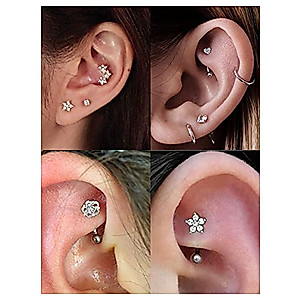 Vsnnsns 16G Rook Daith Piercing Jewelry Stainless Steel 8mm Curved Barbell Eyebrow Rings Helix Tragus Belly Lip Rings CZ Piercing Jewelry Cartilage Daith Rook Earrings for Women Men 12pcs Silve