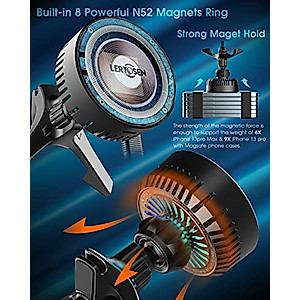 【Semiconductor Cooling Version】 Magsafe Car Charger, LERTOSEN Magnetic Wireless Car Charger for iPhone 14/13/12/Pro/Pro Max/Mini,15W Fast Charging Mag Safe Car Mount Charger Air Vent Phone Holder