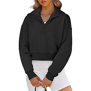 Prinbara Hoodie for Women Pullover Long Sleeve Sweatshirt Button down V Neck Teen Girls Fall Trendy Y2k Clothes Oversized Sweater 2023 1PA139-heise-M Black