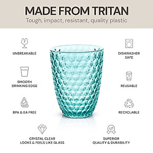 BELLAFORTE Shatterproof Tritan Plastic Short Tumbler, Set of 4, 12 oz - Laguna Beach Drinking Glasses - Unbreakable Glasses for Indoor and Outdoor Use - BPA Free - Blue