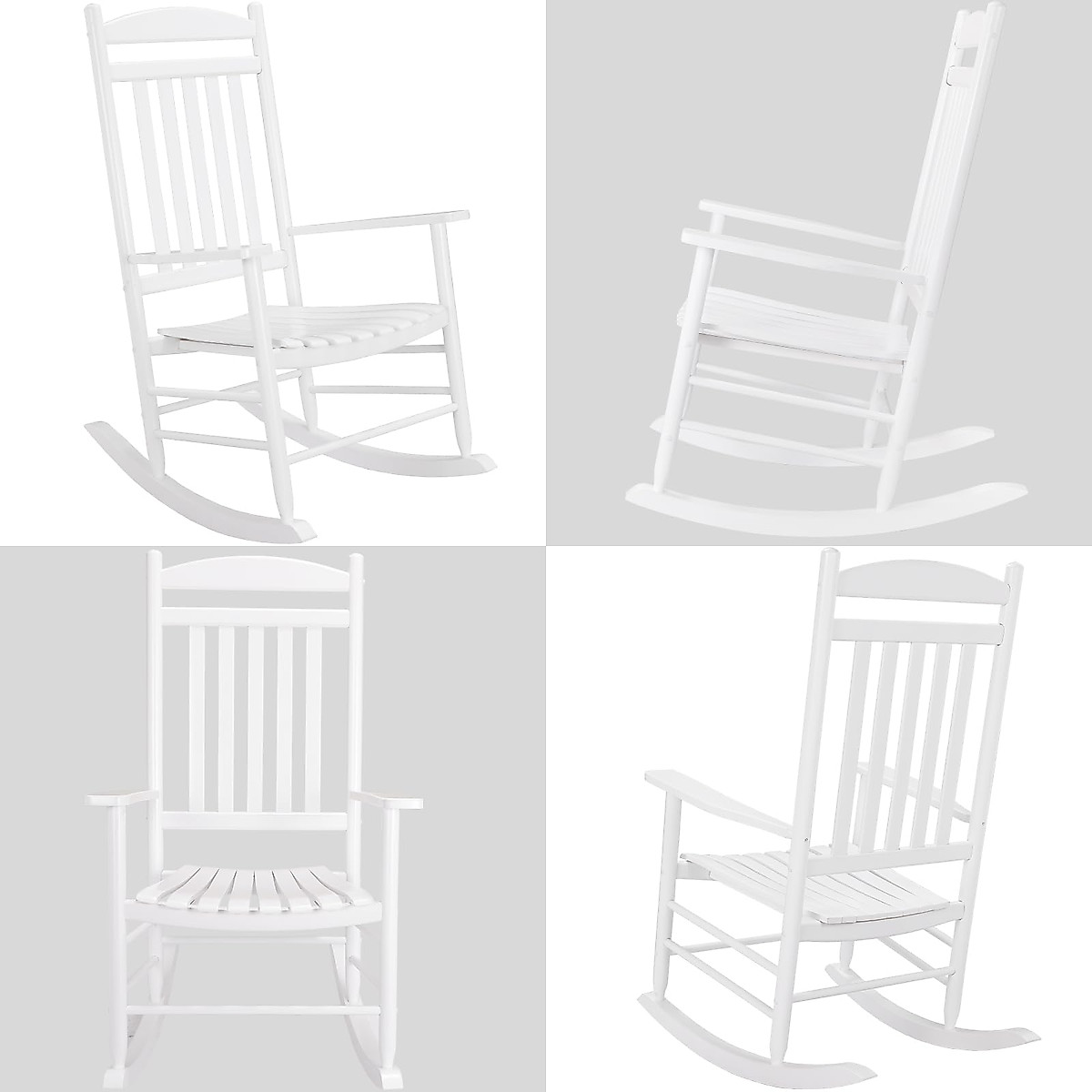 MAMIZO Soild Wood Outdoor Rocking Chair with High Back, Porch Rocking Chairs Oversized Easy to Assemble for Porch Garden, Lawn, Balcony, Backyard, Wooden Rocking Chair Outdoor and Indoor (White)