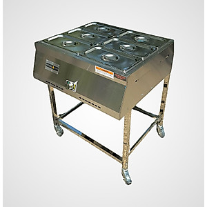 Acero Pro 6 Container Outdoor Steam Table Food Warmer Cart - Bain Marie - 6 Standard 1/3 Pans (12" x 6" x 4") - 30 Quarts Total - Stainless Steel - Propane Powered - Portable for Catering & Events