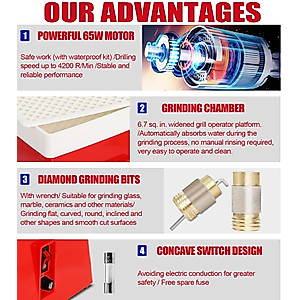 Podoy Stained Grinders Glass, Mini Power Industrial Glass Ceramics Grinding Tool with 5/8" + 1" Diamond Grinder Bit + Acrylic Bezel (110 V, Red)