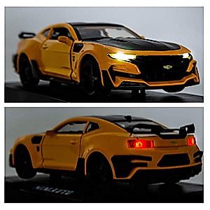 BDTCTK Camaro Bumblebee Car Model Toy 1/32 Zinc Alloy Casting Pull Back Car Sound and Light Toys for Kids Boy Girl Gift (Yellow)