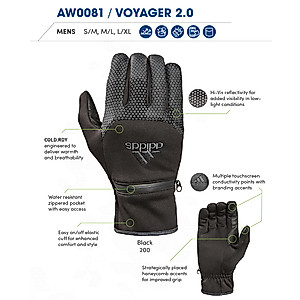 adidas Winter Performance Voyager 2.0 Gloves with Multiple Touchscreen Conductivity Points, Black, Medium/Large