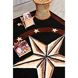 Furnish my Place 625 Star Black Texas Western Star Decor Cowboy Area Rug, Stain Resistant Mat, Latex Backed Rugs, Black (2'x8')