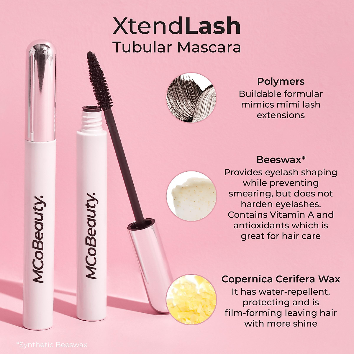 MCoBeauty XtendLash Lengthening Tubular Mascara, Volumizing & Lengthening for Dramatic Lashes, Vegan, Cruelty Free Cosmetics