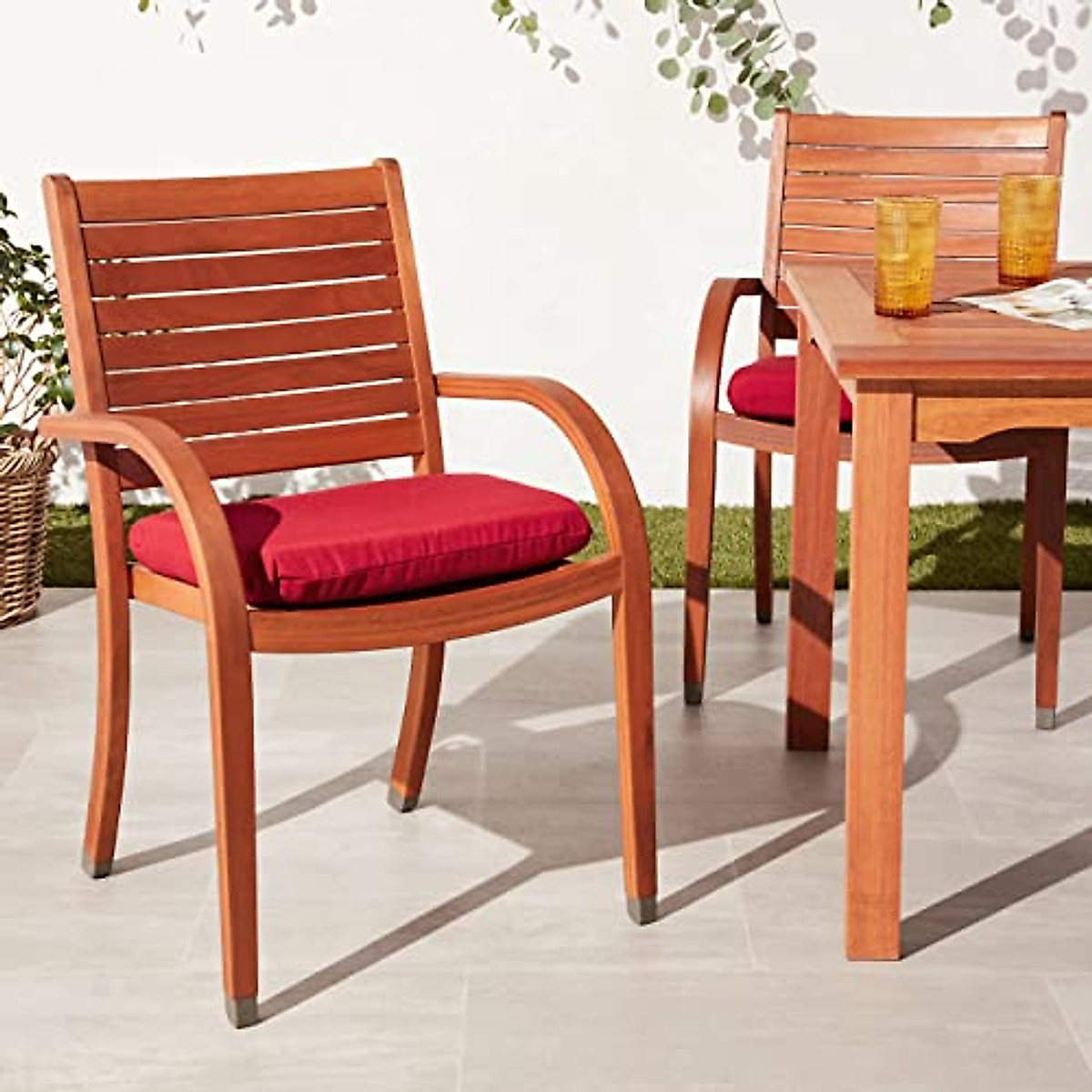 Pillow Perfect - 355528 Outdoor/Indoor Pompeii Round Corner Seat Cushions, 18.5" x 15.5", Red, 2 Pack