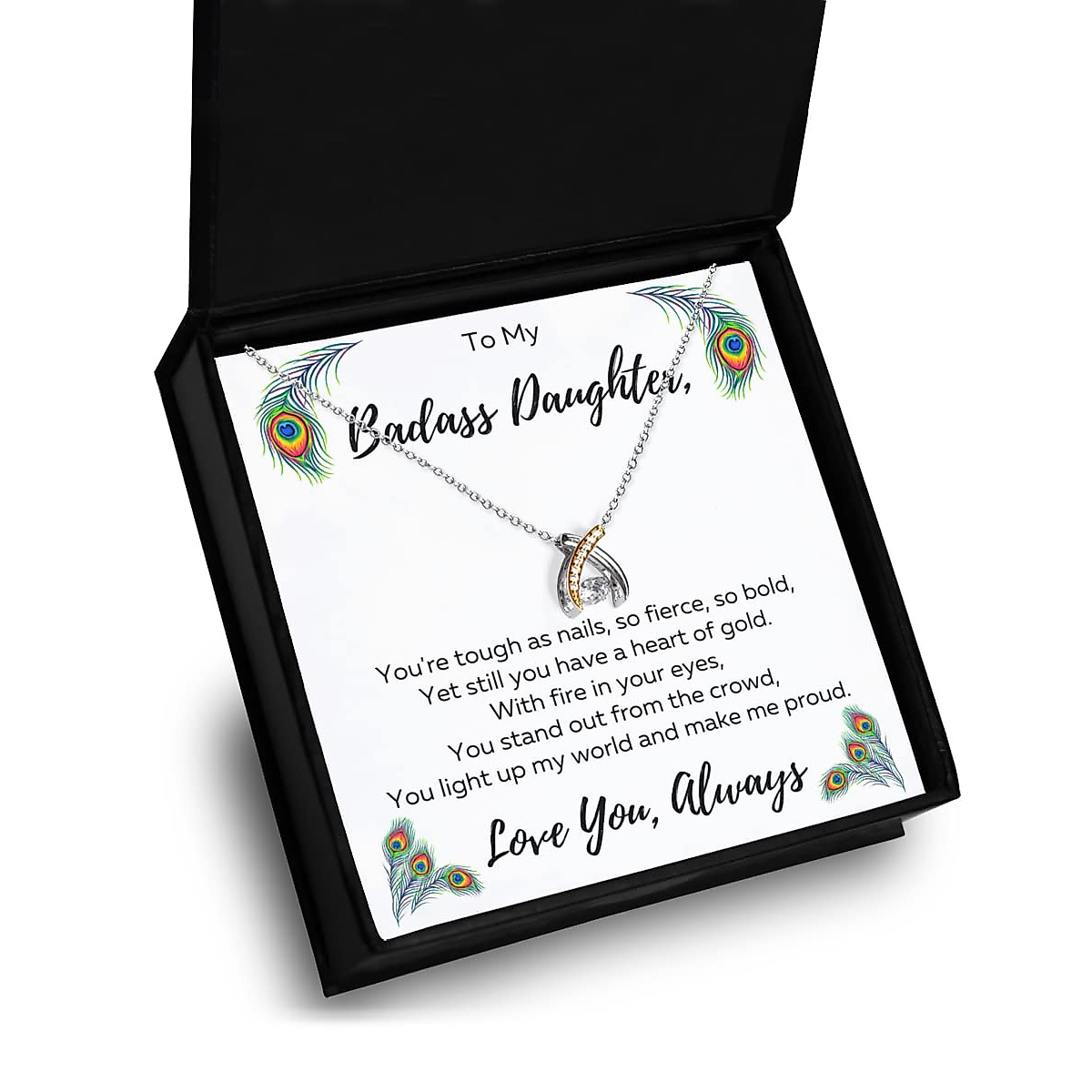 To My Badass Daughter Necklace From Mom, Birthday Gifts for Teen Girls, Father Daughter Necklace, Jewelry for Daughter, Daughter Birthday Pendant, Graduation Wishbone Necklace