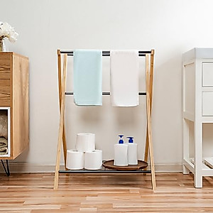 3 Tier Standing Towel Rack, Towel Drying Rack Outdoor, Freestanding Floor Towel Rack with Shelf, Pool Towel Blanket Stand, Towel Racks for Bathroom freestanding, Black