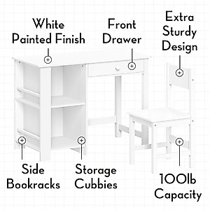 RiverRidge 2pc Kids Desk and Chair Set with Cubbies, Bookracks and Red, White with Black Bins