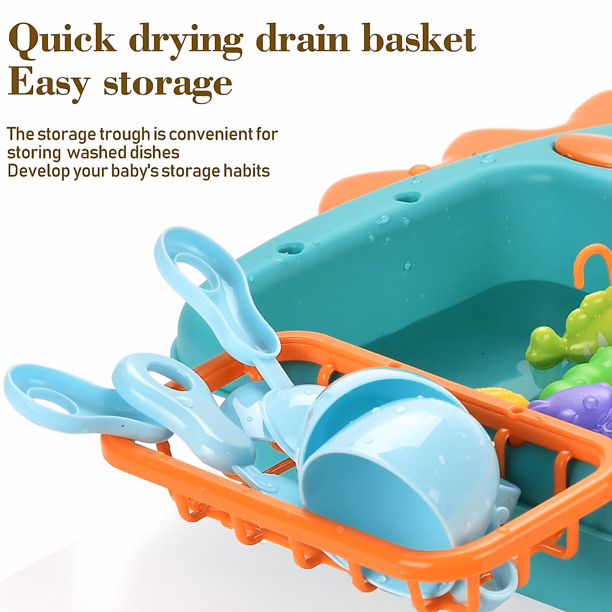 Kitchen Sink Toys with Running Water and Electric Faucet Automatic Water Cycle System，Play Kitchen Toy Accessories for Toddler,Pool Floating Fishing Toys，Pretend Role Play Toys for Boys Girls