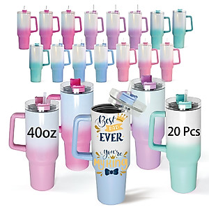 Icesip 40 oz Sublimation Tumbler with Handle Lid and Straw 20 Pack Gradient Glitter Stainless Steel Double Wall Vacuum Insulated Bulk Sublimation Blank Mixed Colors