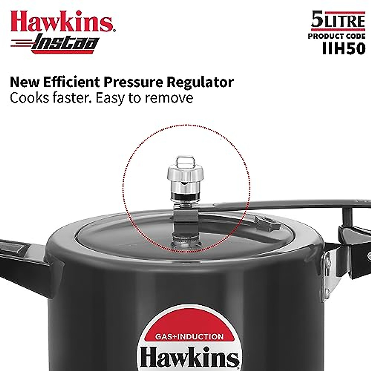 Hawkins 5 Litre Instaa Pressure Cooker, Induction Inner Lid Cooker, Tall Body Hard Anodised Cooker, Best Black Cooker, Black (IIH50)