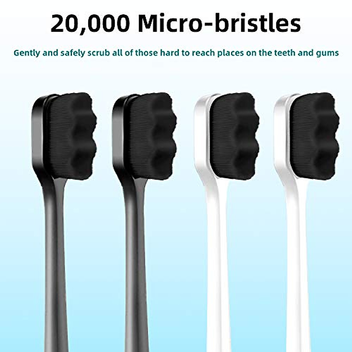 Patelai 8 Pieces Soft Toothbrush Micro Nano Extra Soft Bristles Manual Soft Toothbrush with 20,000 Bristles for Teeth Oral Gum Recession Adults Kids Child (Black, White Handle with Black Bristle)