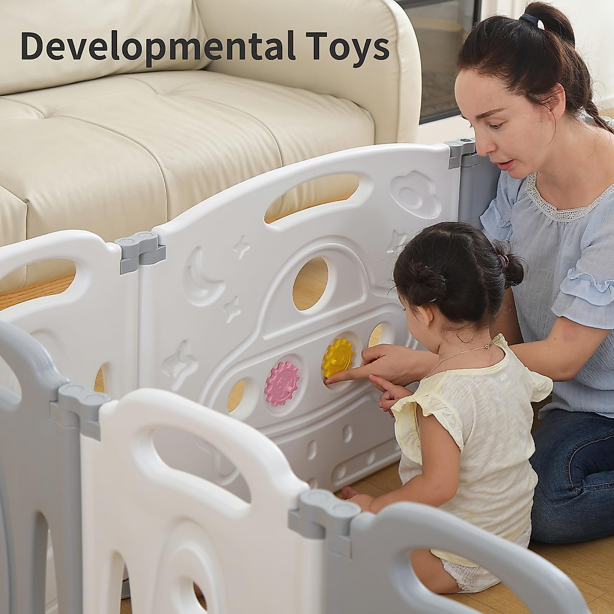 Baby Playpen Kids Activity Centre Safety Play Yard Home Indoor Outdoor New Pen (Multicolour) (Grey White)