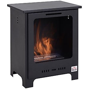 HOMCOM Ethanol Fireplace, 19.75" Freestanding Fireplace Stove with Flame Snuffer, 0.25 Gal, Max 269 Sq. Ft., Burns up to 3 Hours, Black