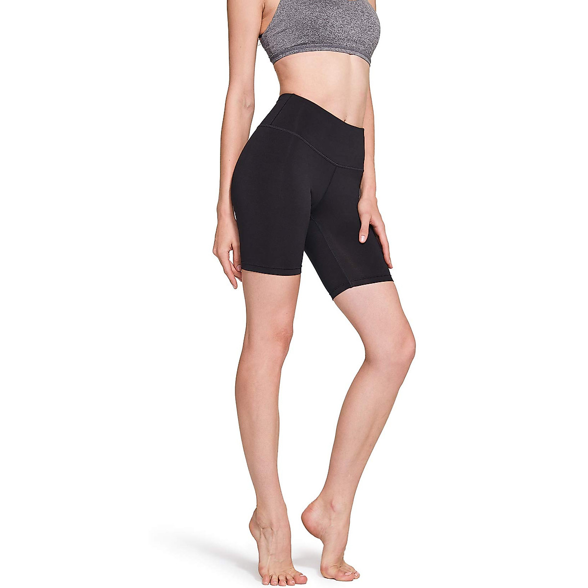 TSLA Women's High Waisted Bike Shorts, Workout Running Yoga Shorts with Pocket, Athletic Stretch Exercise Shorts, 7'' Yoga Shorts Black, Large