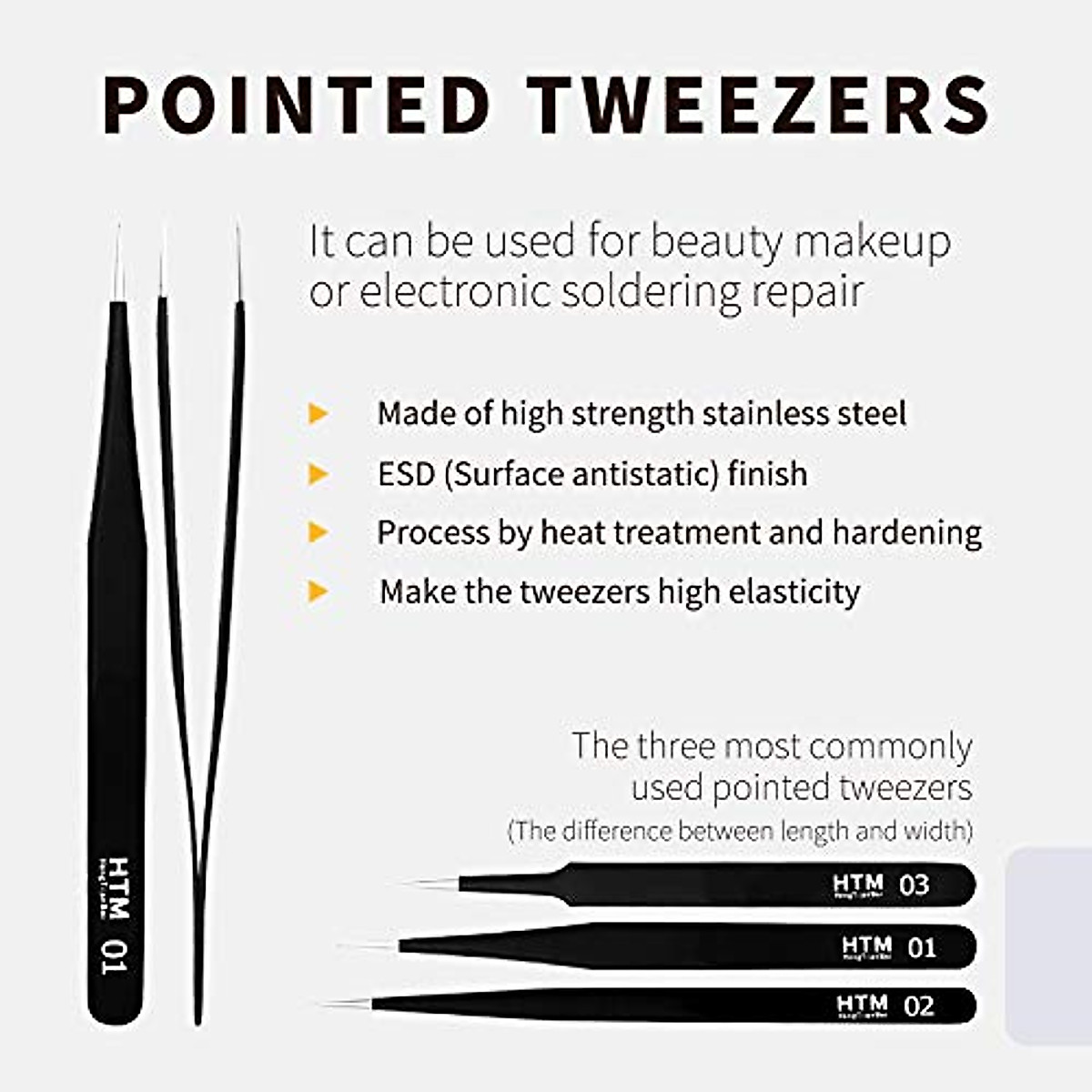 13 Pcs Sharp Precision Tweezers Set,Anti-Static Stainless Steel Esd Tweezers Kit For Craft, Jewelry, Electronics Repair, Soldering & Laboratory Work.And Used for Beauty Etc