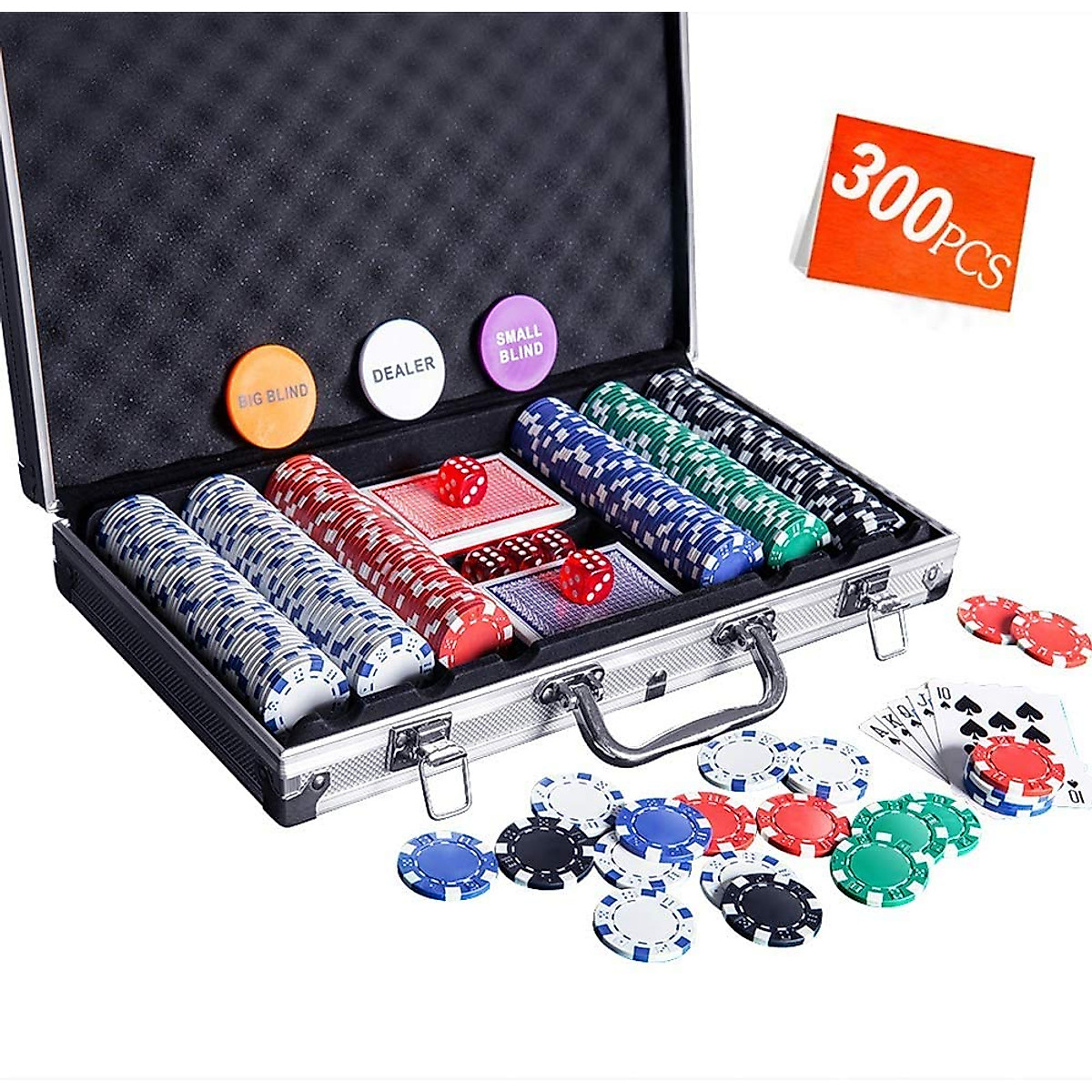 Poker Chip Set - 300PCS Poker Chips with Aluminum Case, 11.5 Gram Chips for Texas Holdem Blackjack
