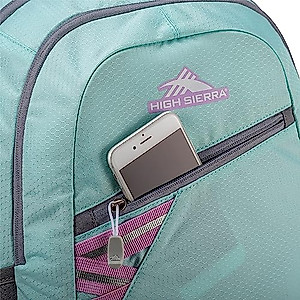 High Sierra Outburst 2.0 Carry-On Daypack Book Bag with Padded Laptop Tablet Sleeve, 360 Degree Reflectivity, Fits Most 15.6" Laptops, 28L, Sky Blue/Iced Lilac