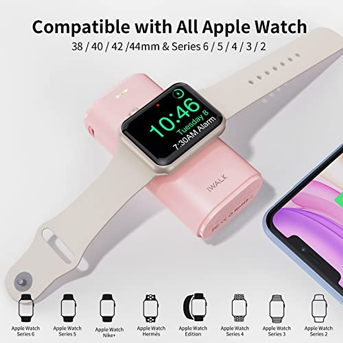 iWALK Portable Apple Watch Charger, 9000mAh Power Bank with Built in Cable, Apple Watch and Phone Charger, Compatible with Apple Watch Series 7/6/Se/5/4/3/2, iPhone14/13/12/12 Pro Max/ 11/6s