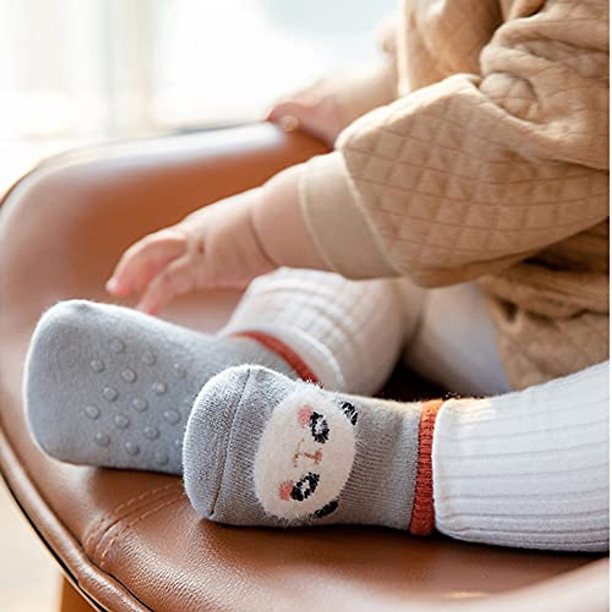 6 Pairs Baby Anti Slip Non Skid Low Cut Socks No-Show Infant Cotton Cartoon Warm Slippers Floor Boat Ankle Socks (Animal style A, 12-36 month)
