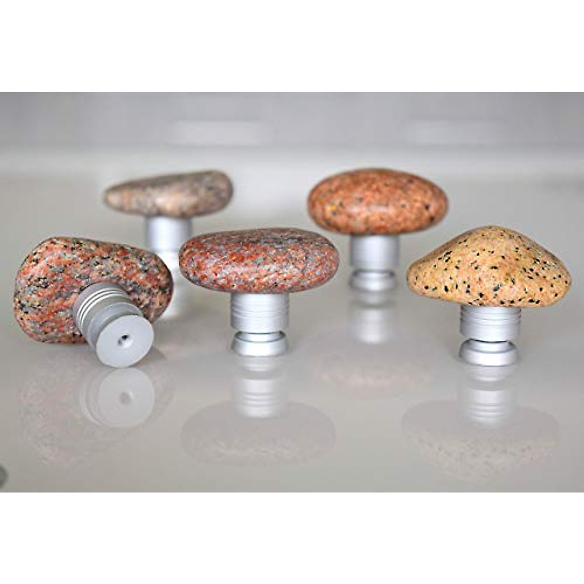 Set of 10 Handmade Natural Beach Stone Cabinet knobs and pulls. Cabinet or Drawer Rock handles
