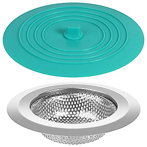 Kitchen Sink Strainer Sink Stopper - tifanso 2 PCS Sink Strainer Stopper Kit, Universal Silicone Drain Cover, 4.5 Inch Stainless Steel Sink Drain Strainer, Food Catcher for Kitchen Sink