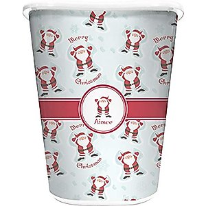 RNK Shops Santa Clause Making Snow Angels Waste Basket - Double Sided (White) w/Name or Text