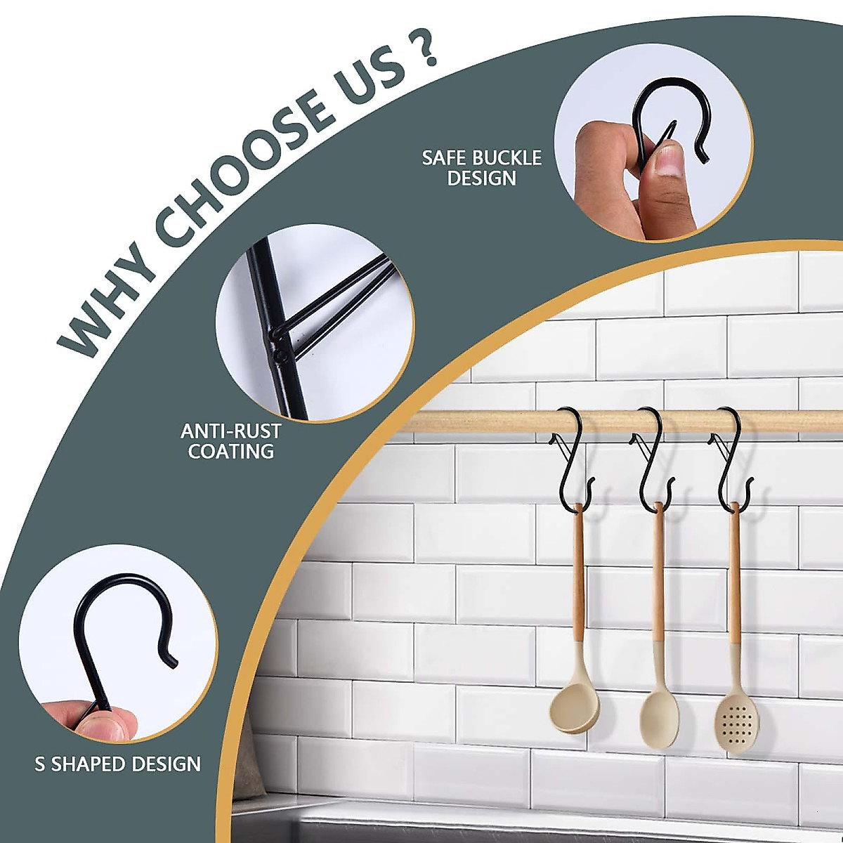 WSSROGY 35 Pcs S Hooks Hangers with Safety Buckle 3.6 inch Closet Hooks Fence Hooks for Hanging Plants, Kitchenware