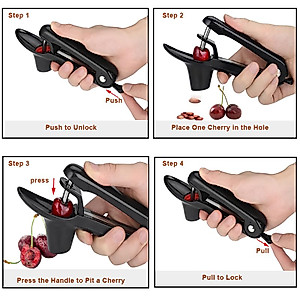 Cherry Pitter Tool - Heavy-Duty Stainless Steel Pitting Tool, Portable Cherries Corer Stoner Seed Tool with Lock Design, Fruit Pit Remover for Cherry Jam(Black)