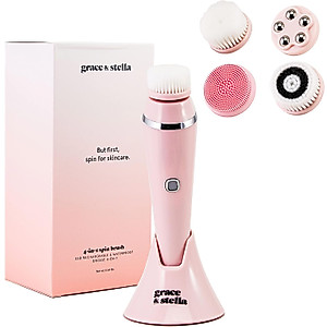 Facial Cleansing Brush - Facial Spin Brush - Face Brushes for Cleansing and Exfoliating - Spinning Face Cleansing Brush - Face Cleansing Face Wash Brush Electric by Grace and Stella (4 Brush Heads)