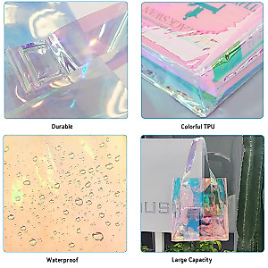 umbresen Clear Tote Bag, 2-Pack Holographic Rainbow Iridescent Handbag for Sports Fan Games, Work, Security Travel, Stadium Venues or Concert