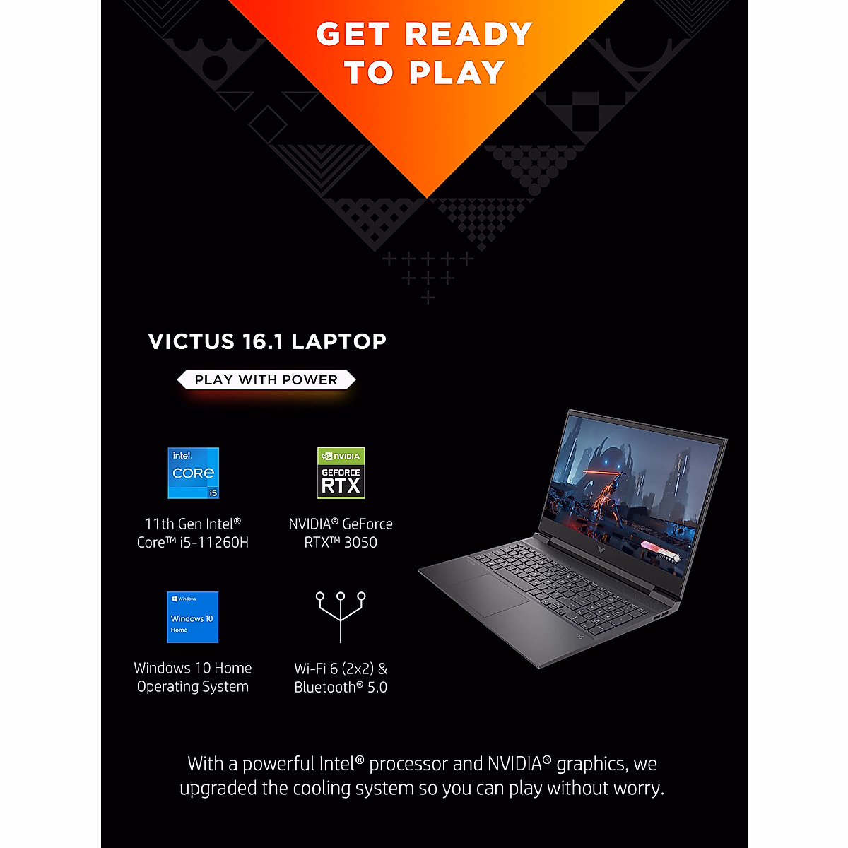 HP Victus 16 Gaming Laptop, NVIDIA GeForce RTX 3050, 11th Gen Intel Core i5-11260H, 8 GB RAM, 512 GB SSD, 16.1” Full HD IPS Display, Windows 10 Home, Backlit Keyboard, Fast Charge (16-d0020nr, 2021)