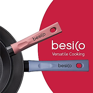 BESICO Nonstick Skillet Set, Titanium Coating 2 Piece Frying Pan Set, Suitable for All Kinds of Stoves, Easy to Clean, 8.6 Inch and 11 Inch Pan, Black