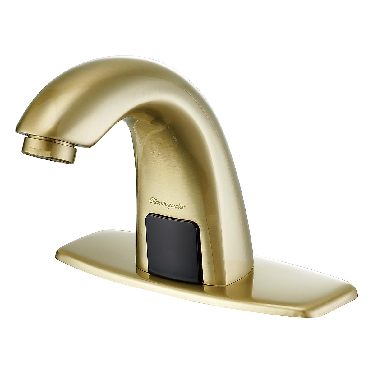 Charmingwater Touchless Bathroom Sink Faucet, Motion Automatic Sensor Faucet with Hole Cover Plate, Brushed Gold