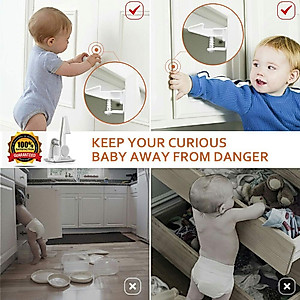 Mybabyly Baby Proofing Cabinet Locks – 12 pcs No Drill Baby Proofing Locks for Cabinets and Drawers with 4 Corner Protectors and 2 Covers – Adhesive Baby Cabinet Safety Latches - White