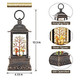 Gnome Snow Globe Fall Decorations for Home, Thanksgiving Glittering Lighted Lantern Autumn Decor
